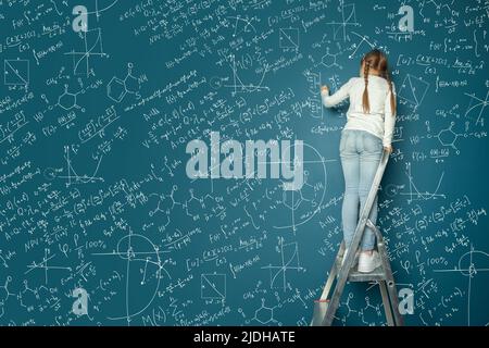 Maths lesson test concept. Smart kid in school class, cute teddy ...