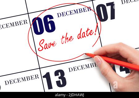 December 6th. Hand writing text Miners' Day on calendar date. Save the ...