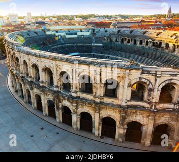 Famous arena at sunset, Nimes, France Stock Photo - Alamy