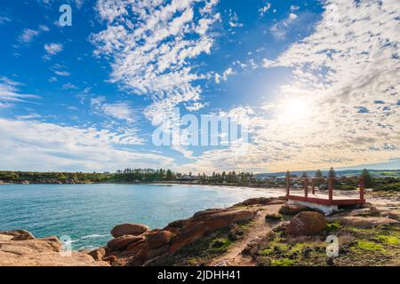 Port Elliot beach with obelisk on a bright day during winter season ...