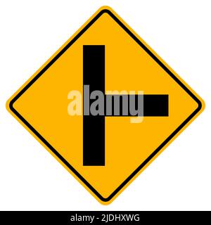 Side road junction on left, traffic sign, vector illustration. Left ...