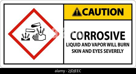 Caution Corrosive Liquid And Vapor Will Burn GHS Sign Stock Vector ...