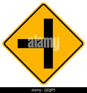 Side road junction on left, traffic sign, vector illustration. Left ...