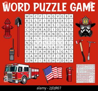 Firefighter and firefighting equipment crossword grid worksheet. Find a ...