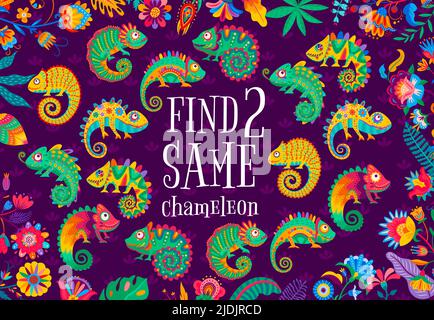 Cartoon mexican chameleon lizards kids I spy game. Vector educational ...