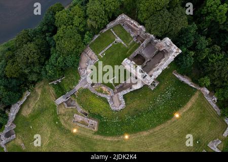 Aerial view of the Scottish Border with Norham Castle standing guard on ...