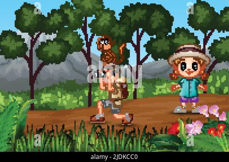 explorer girl in jungle illustration Stock Vector Image & Art - Alamy