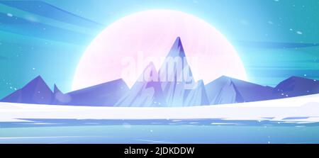 Winter ice alien planet landscape game background. Night fantasy frozen ...