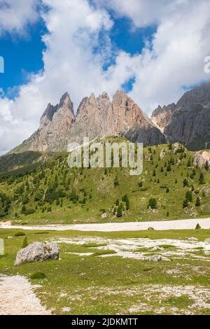 Mountain footpath view landscape from hill over blue sky background ...