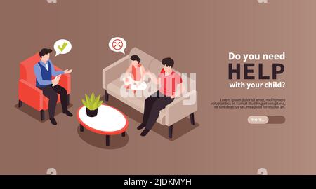 Isometric family doctor horizontal banner with faceless characters of ...