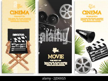 Cinema banners vertical set with realistic retro projector and film ...