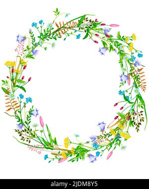 Wildflowers Wreath Clipart, Watercolor Meadow flowers bouquet, Dried ...