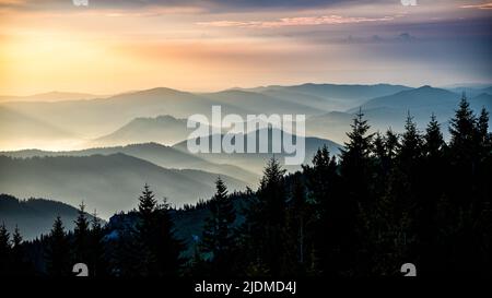 Sunrise in the Rarau mountains, Eastern Carpathians, Romania Stock ...