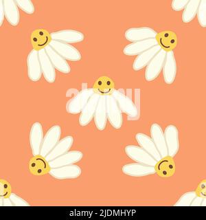 Chamomile smile 1970 pattern. Groovy daisy retro seamless pattern ...