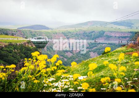 Diamond shape platform on glass bridge over scenic dashbashi valley in ...