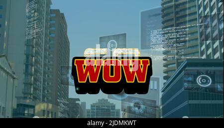 Image of wow text and data processing on blue background Stock Photo ...