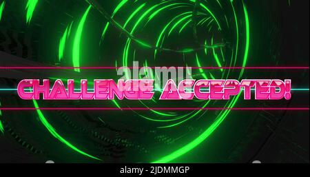 Image of challenge accepted text over neon background. Global digital ...