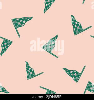Race flag sketched seamless pattern. Vintage sport elements for drive ...
