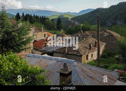 The mountain village of Tsepelovo in the Zagori region of the Pindus ...