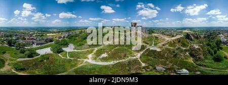 Mow Cop Aerial Drone Stoke on Trent Tourist Site Stock Photo - Alamy