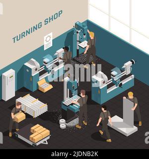 Vector illustration of manufacture interior with working smart machine ...