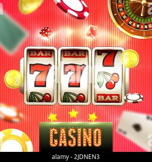 Realistic casino jackpot composition with images of roulette chips and ...