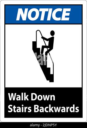 Notice Walk Down Stairs Backwards Sign Stock Vector Image & Art - Alamy