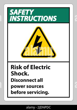 Safety instructions Risk of electric shock Symbol Sign Isolate on White ...