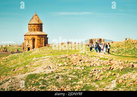 Ani, Turkey - 19th may, 2022: Church structure with organized tour ...