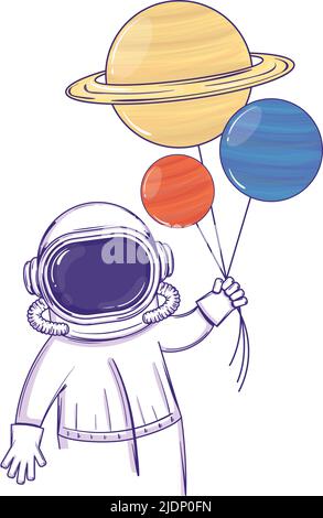 Colored astronaut cartoon with planet balloons Vector Stock Vector ...