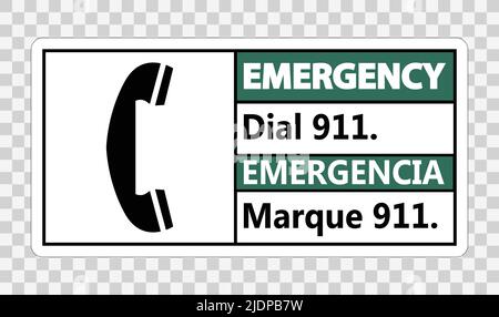 Bilingual Emergency Dial 911 Sign on transparent background,vector ...