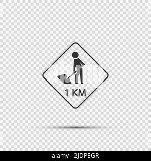 road construction ahead 1km.sign on transparent background,vector ...