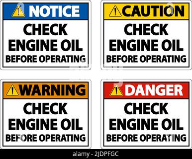 Check Oil Before Operating Label Sign On White Background Stock Vector ...