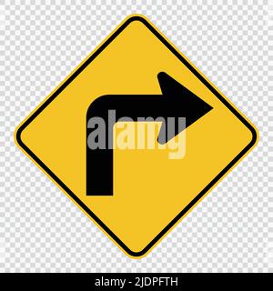 right turn ahead traffic sign on transparent background,vector ...
