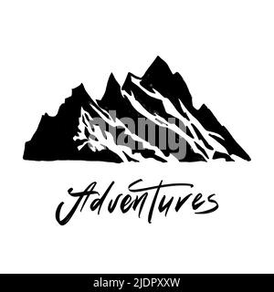Hello New Adventures hand drawn grunge t-shirt print with mountains ...