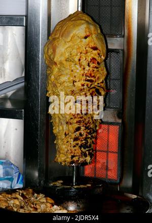 Arabic lebanese food speciality, pile of chicken shawarma preparation ...