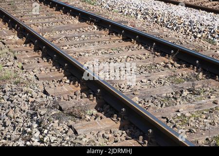 Train track/ railroad - side view Stock Photo - Alamy