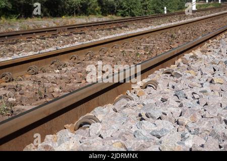 Railroad/ train track - side view Stock Photo - Alamy
