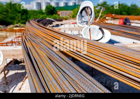 Tied bundle of steel bars reinforcement ready for installation ...