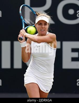 Viktoriya Tomova in action during her Women's singles quarter final ...