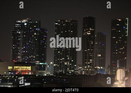 Blurred lights at twilights, city and office building, abstract ...