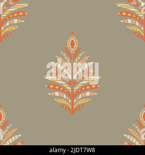 Seamless vector pattern with paisley feather on teal green background ...