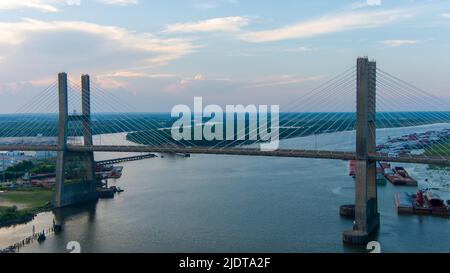 The Cochrane-Africatown Bridge at sunset in Mobile, Alabama Stock Photo ...