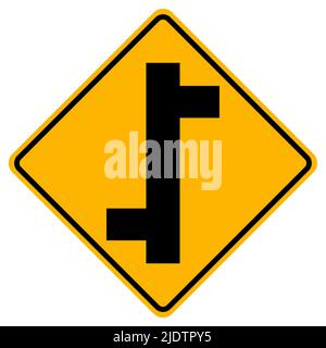 Warning signs Offset road junction, left and right on white background ...