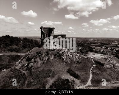 Mow Cop Aerial Drone Stoke on Trent Tourist Site Stock Photo - Alamy