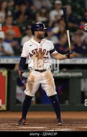 Houston Astros' Jose Altuve bats during the fifth inning of a baseball ...