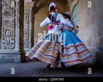 AREQUIPA, PERU - CIRCA SEPTEMBER 2019: Young Peruvian couple dancing ...