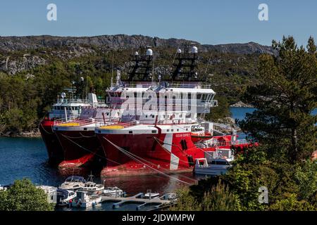 Offshore supply vessels Ocean Osprey and Ocean Falcon moored at Sotra ...