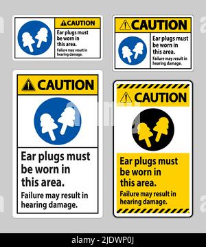Caution sign Ear Plugs Must Be Worn In This Area, Failure May Result In ...