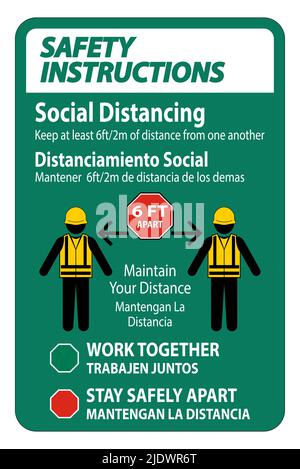 Safety Instructions Bilingual Social Distancing Construction Sign ...